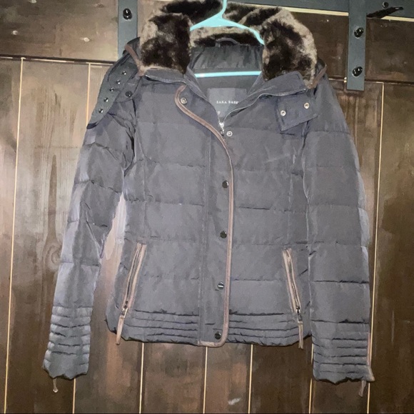Zara | Jackets & Coats | Zara Basic Puffer Jacket Faux Fur Size Small ...